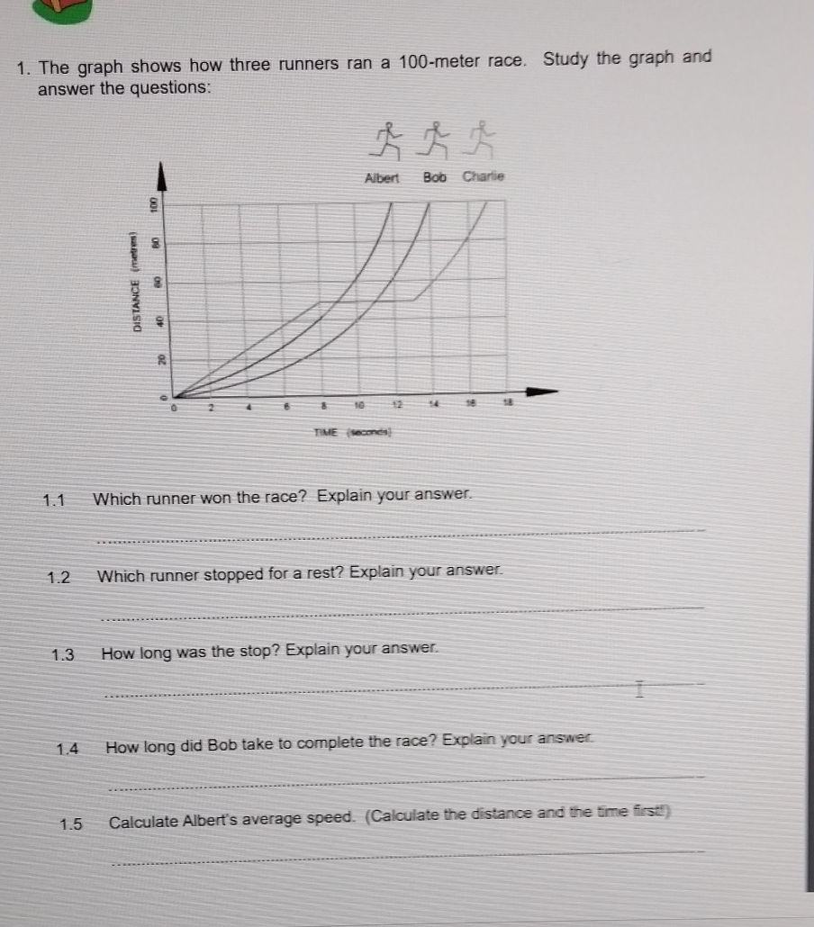 1. The graph shows how three runners ran a | StudyX