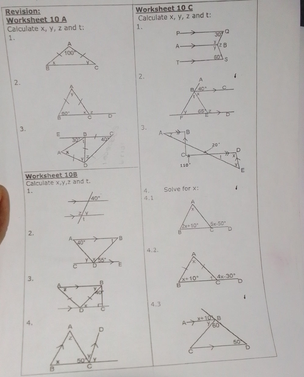 Worksheet 10 A Calculate x, y, z and t: 1. | StudyX