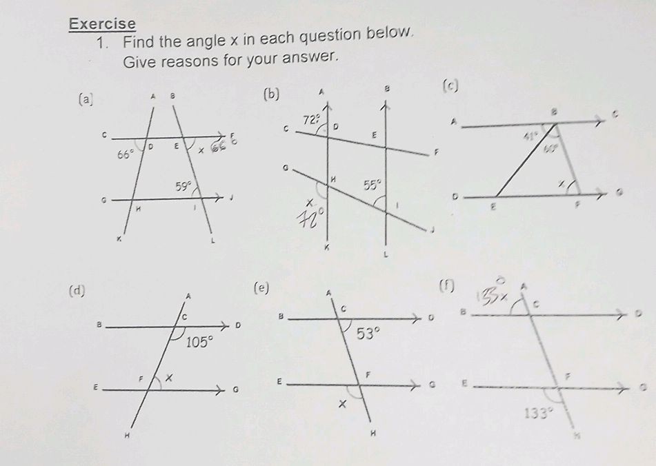 1. Find the angle x in each question below. | StudyX