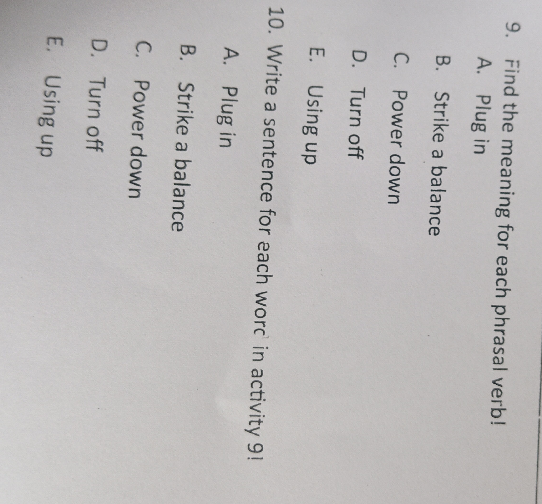 9. Find the meaning for each phrasal verb! | StudyX