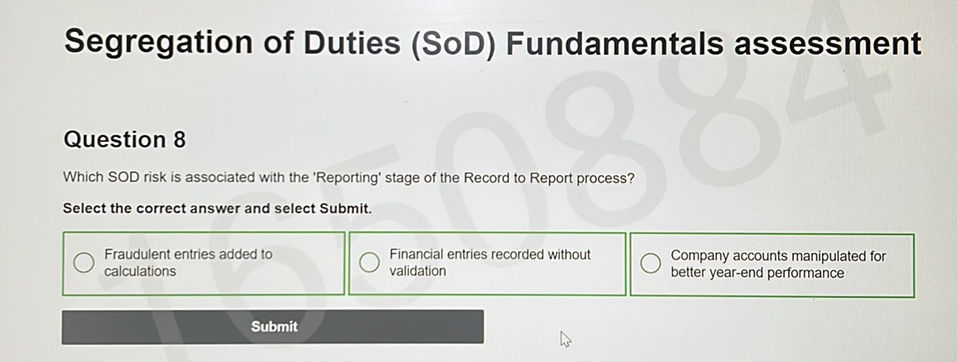 Question 8 Which SOD risk is associated with | StudyX