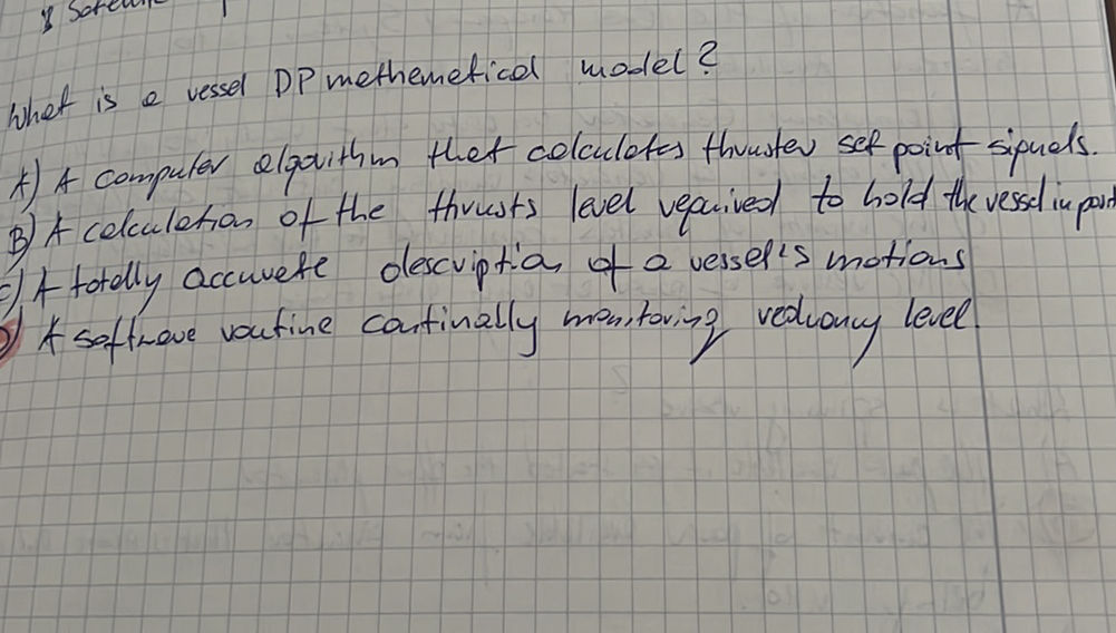 What is a vessel DP methematical model? A) | StudyX