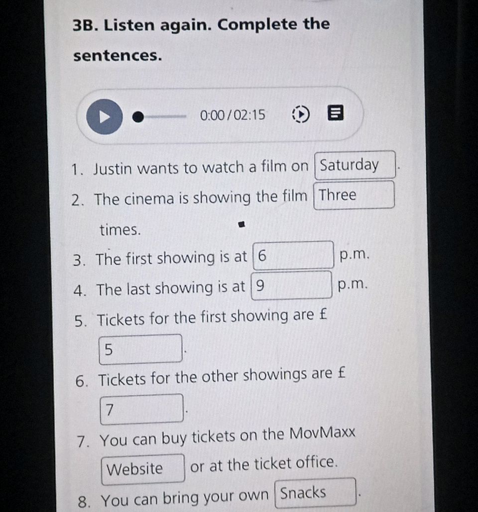 3B. Listen again. Complete the sentences. | StudyX
