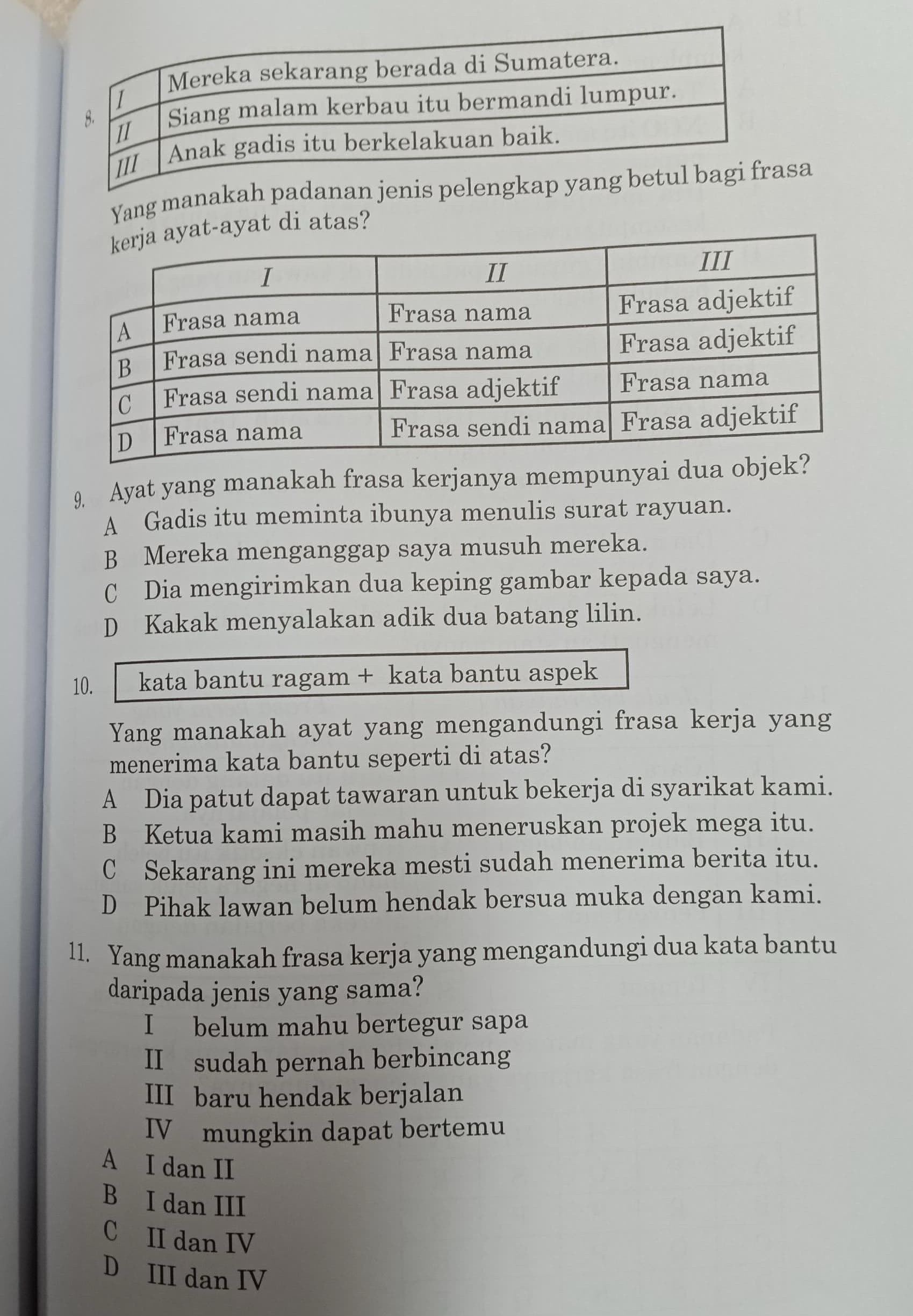 8. Yang manakah padanan jenis pelengkap yang | StudyX