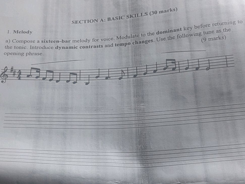 1. Melody a) Compose a sixteen-bar melody | StudyX