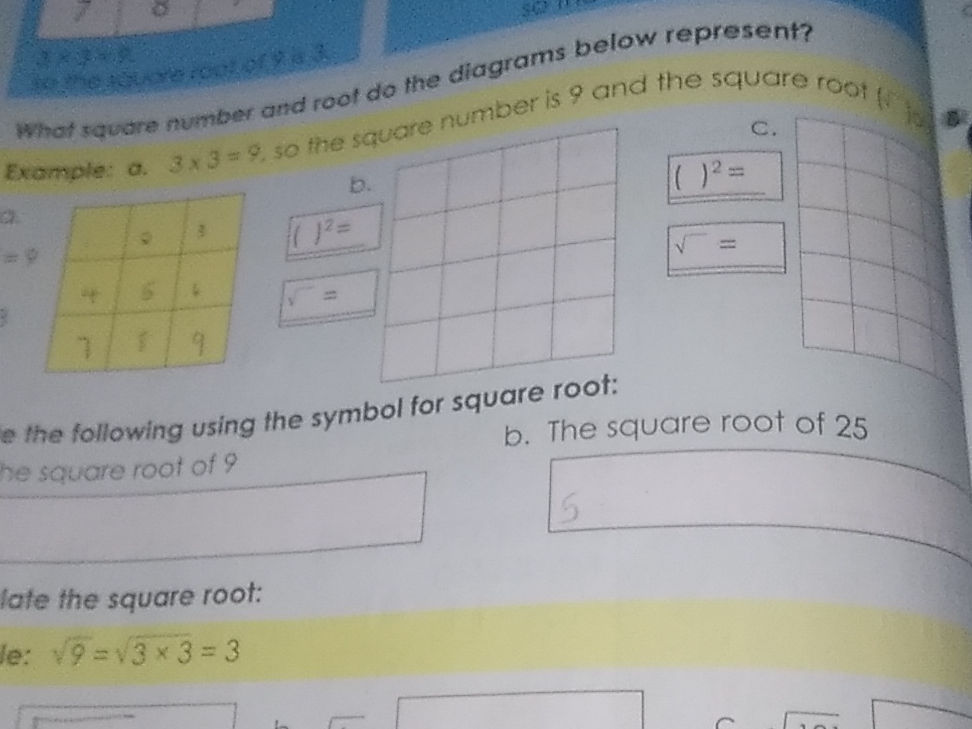 What square number and root do the diagrams | StudyX