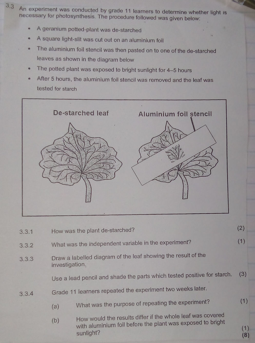 3.3 An experiment was conducted by grade 11 | StudyX