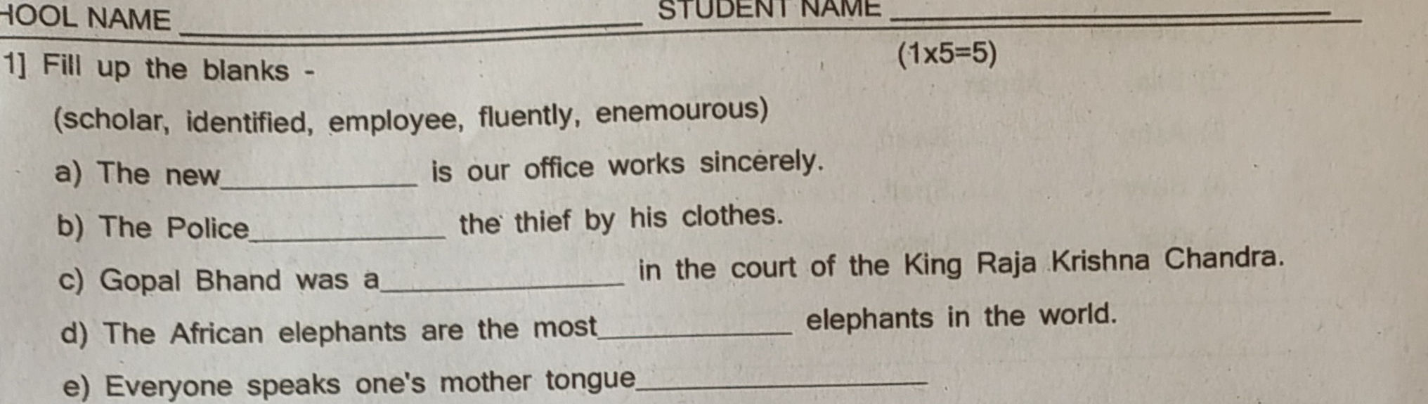 1] Fill up the blanks - (scholar, | StudyX