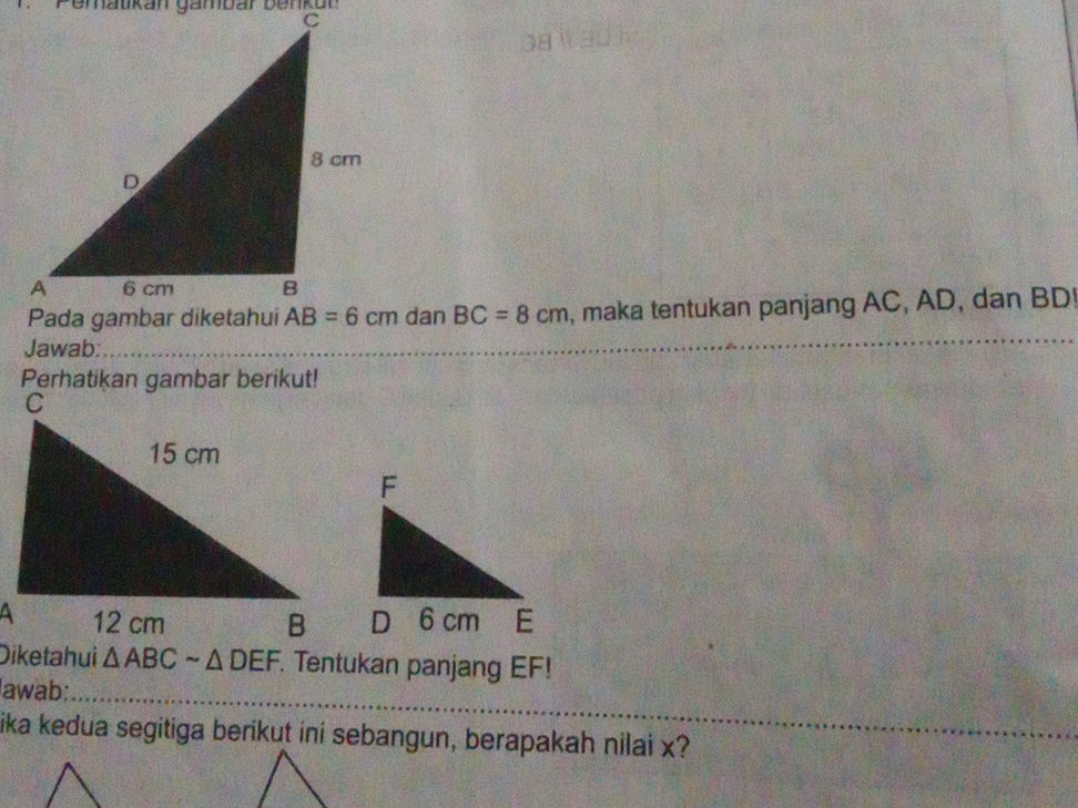 Pada gambar diketahui AB = 6 cm dan BC = 8 | StudyX