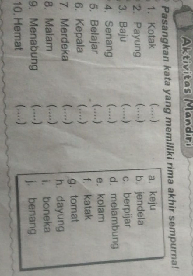 Pasangkan kata yang memiliki rima akhir | StudyX