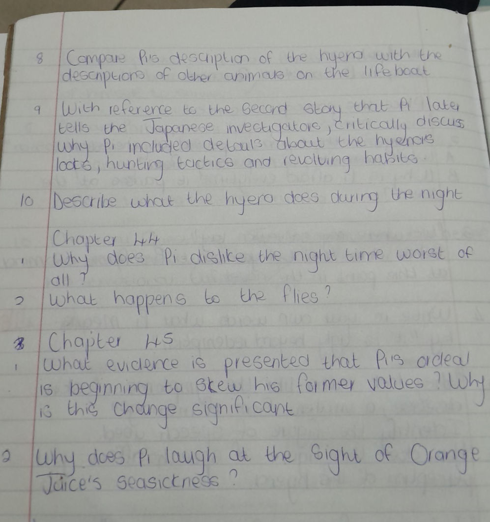 8 Compare Pi's description of the hyena with | StudyX