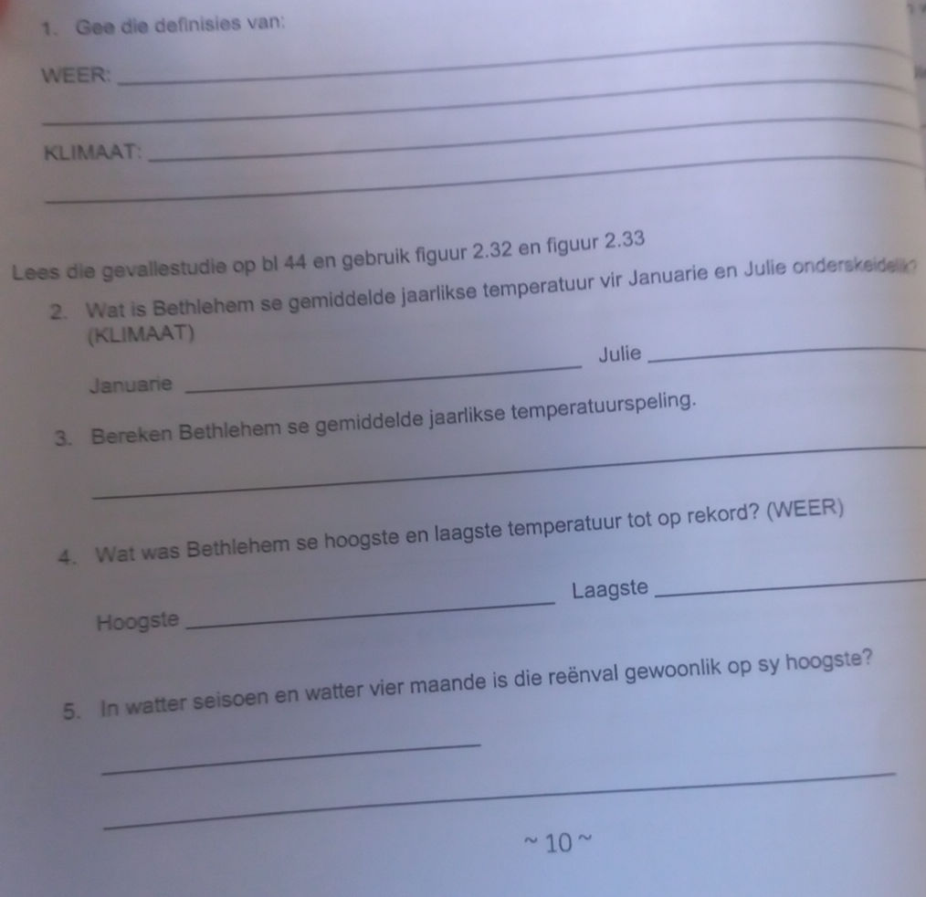 1. Gee die definisies van: WEER: KLIMAAT: | StudyX