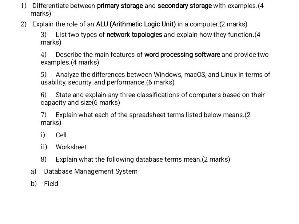 1) Differentiate between primary storage and | StudyX