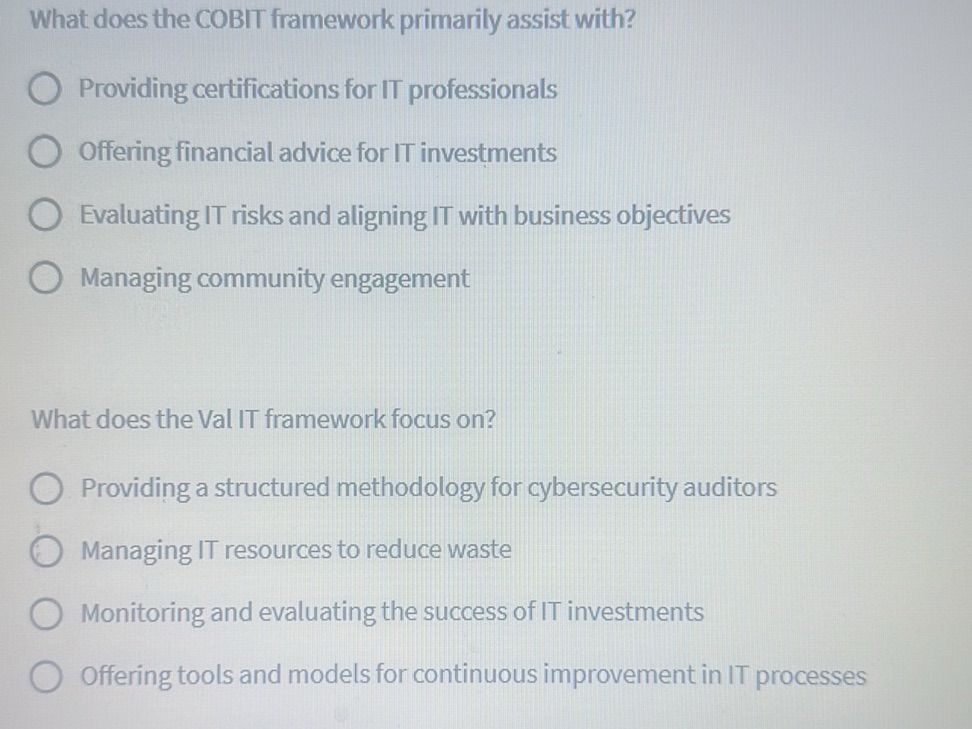 What does the COBIT framework primarily | StudyX