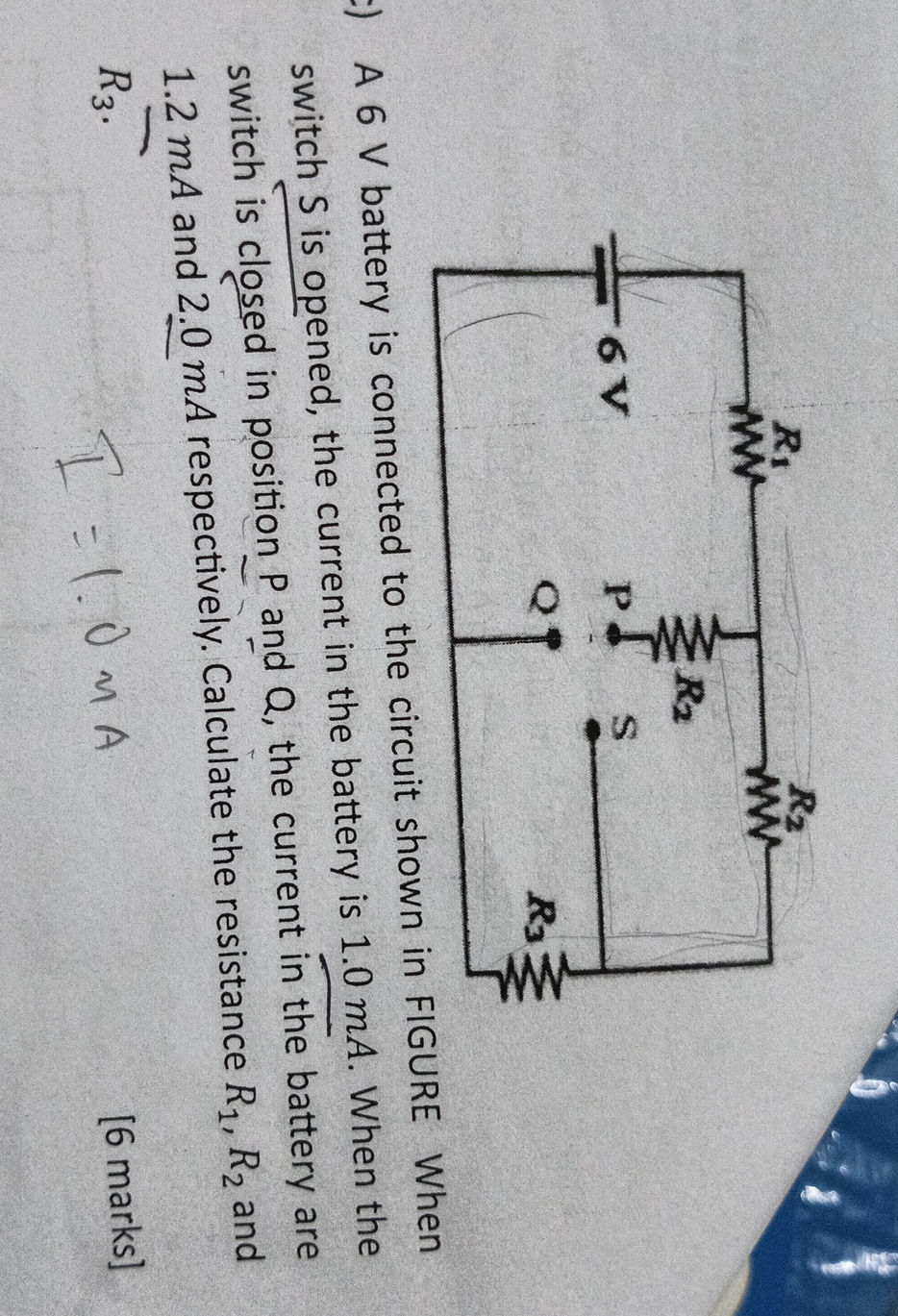c) A 6 V battery is connected to the circuit | StudyX