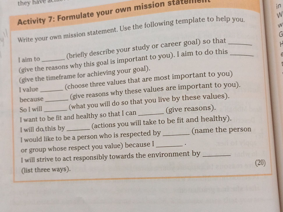 Activity 7: Formulate your own mission | StudyX