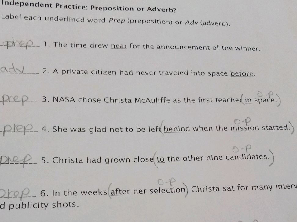 Independent Practice: Preposition or Adverb? | StudyX