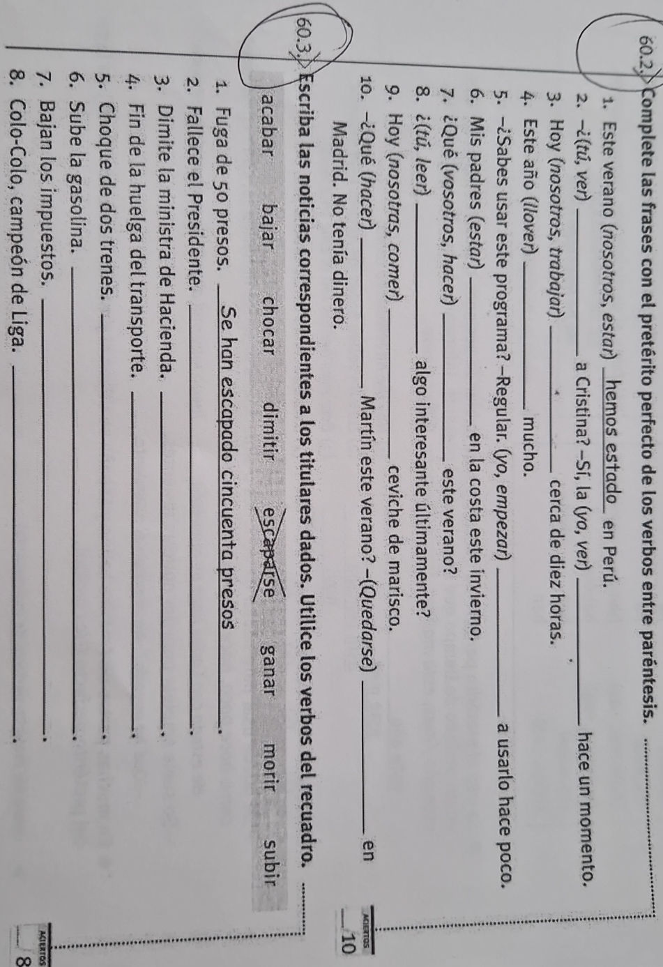 60.2. Complete las frases con el pretérito | StudyX