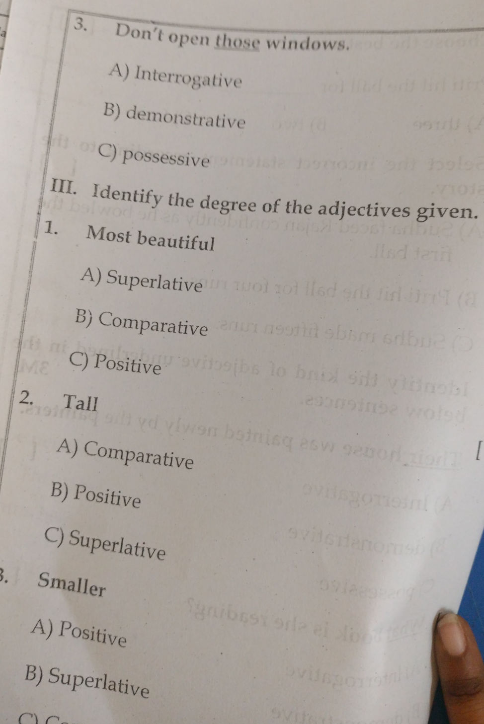 III. Identify the degree of the adjectives | StudyX