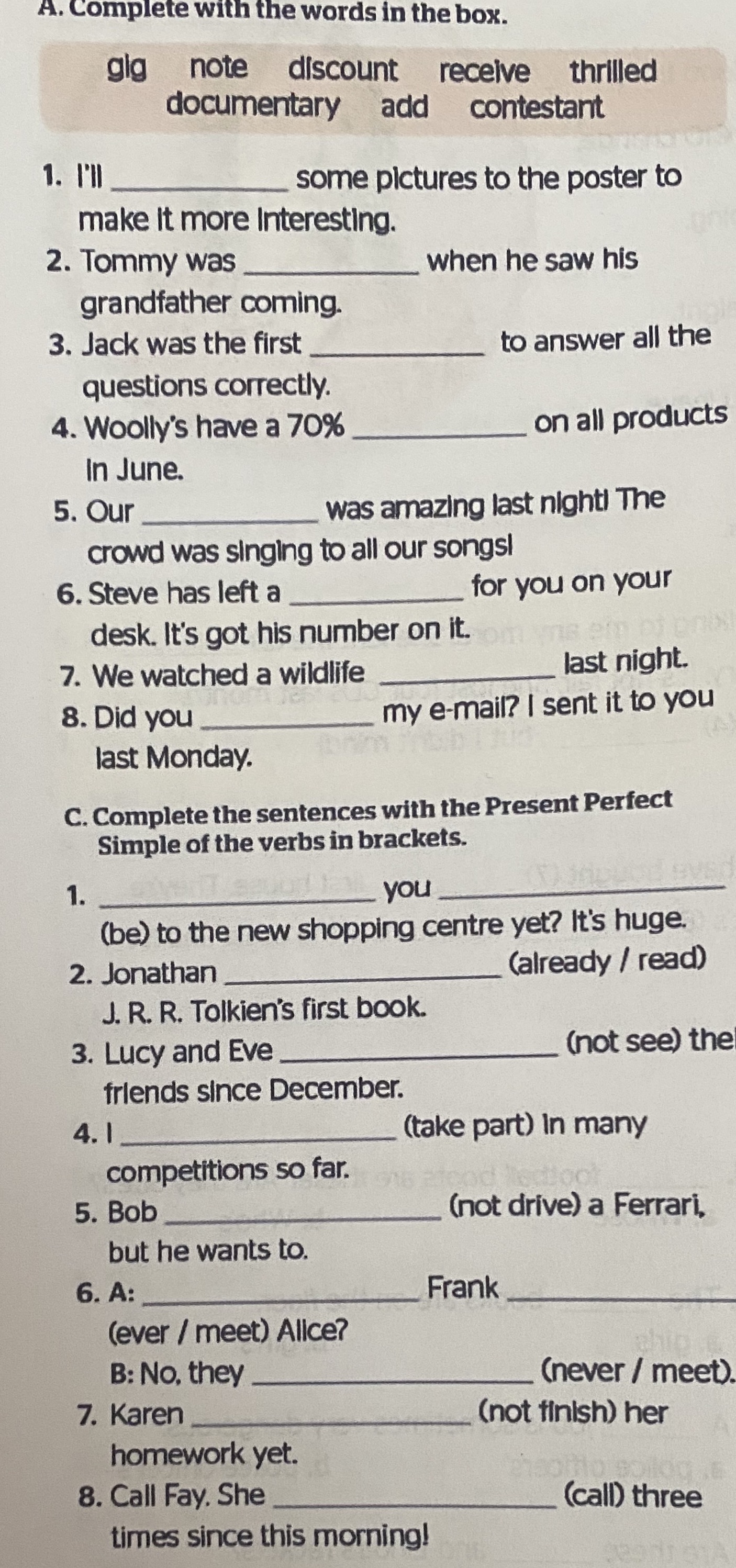 A. Complete with the words in the box. gig | StudyX