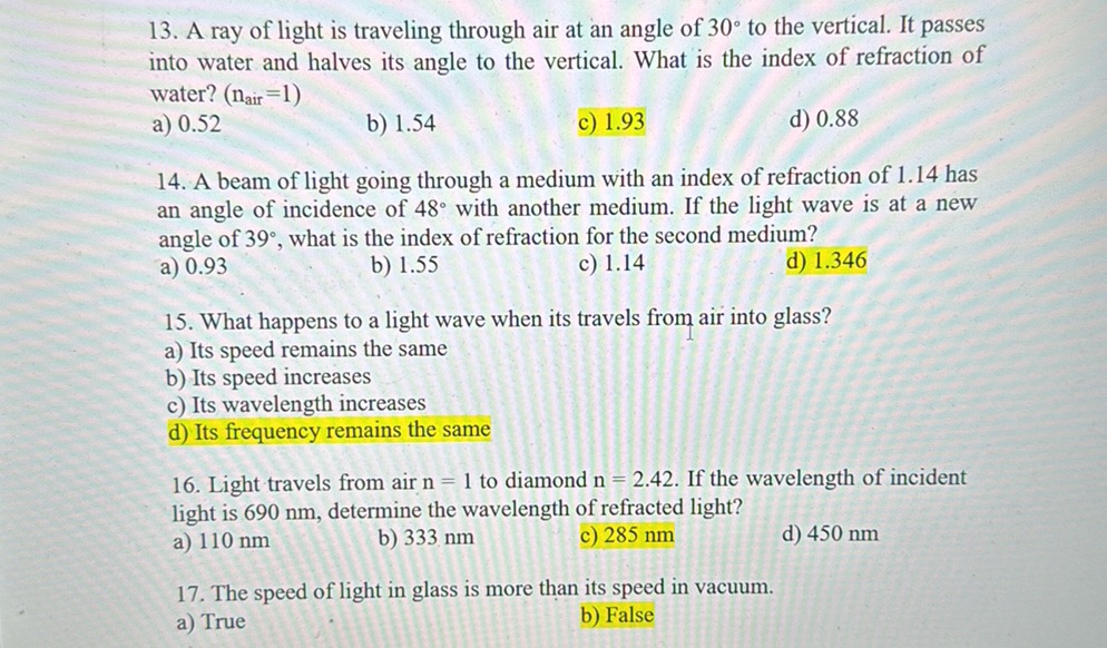 13. A ray of light is traveling through air | StudyX