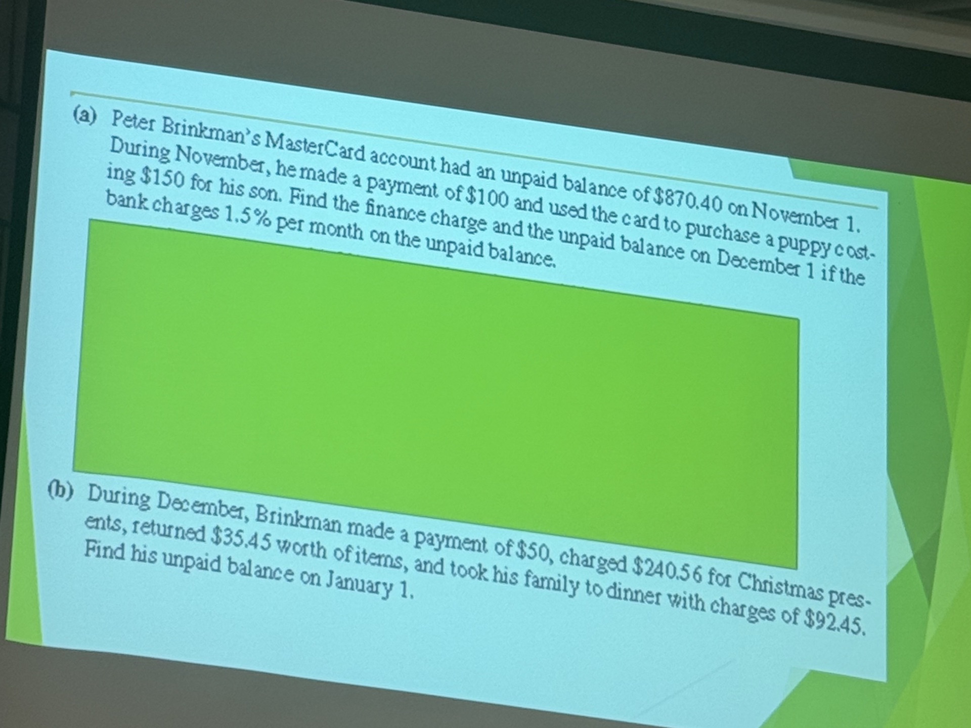 (a) Peter Brinkman's MasterCard account had | StudyX