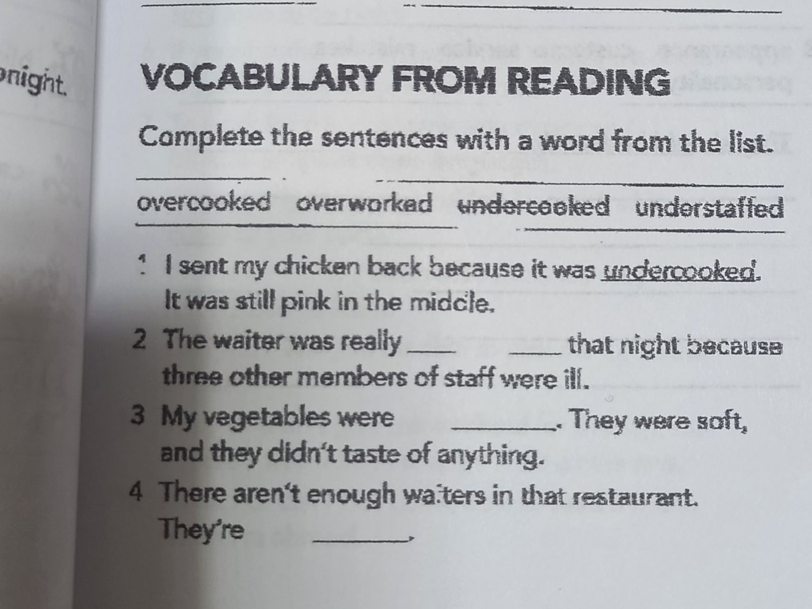 VOCABULARY FROM READING Complete the | StudyX
