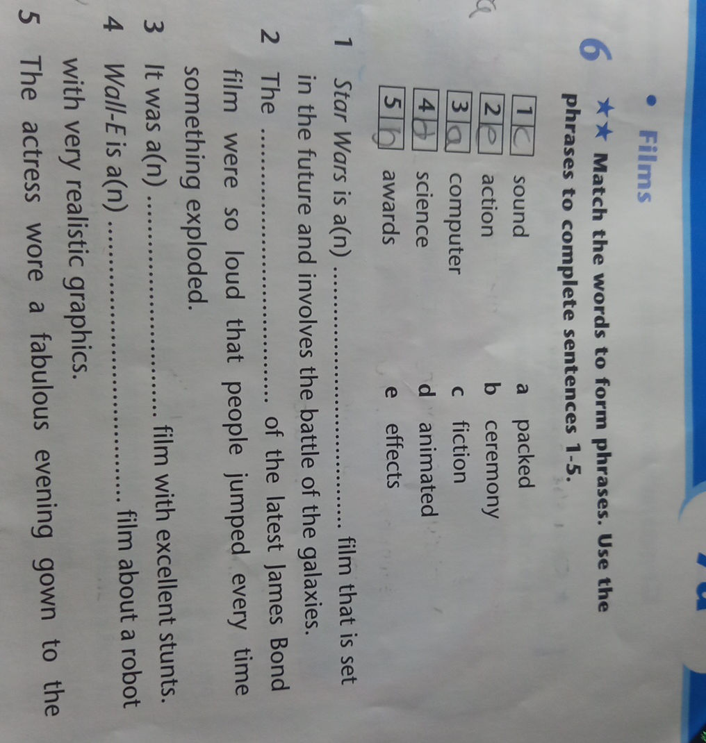 6 Films ★★ Match the words to form phrases. | StudyX