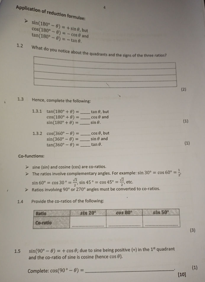 Application of reduction formulae: sin(180° | StudyX