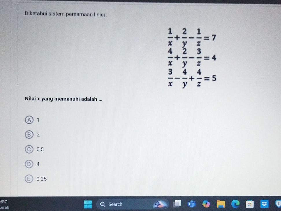 Diketahui sistem persamaan linier: $ {1}{x} | StudyX