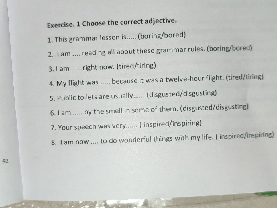 Exercise. 1 Choose the correct adjective. | StudyX