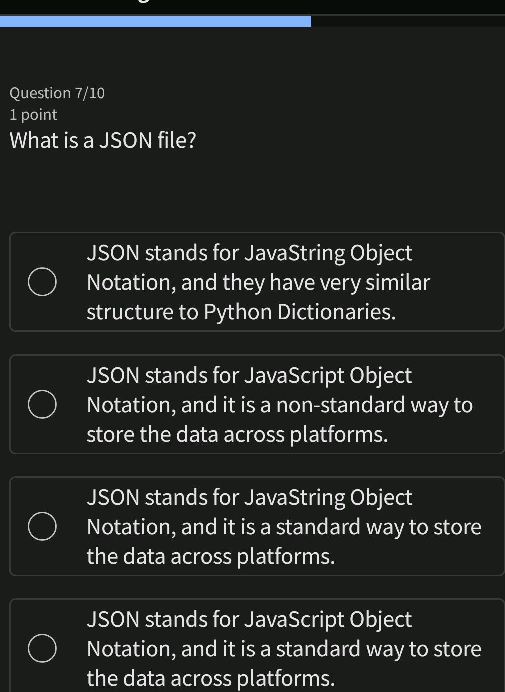 What is a JSON file? JSON stands for | StudyX