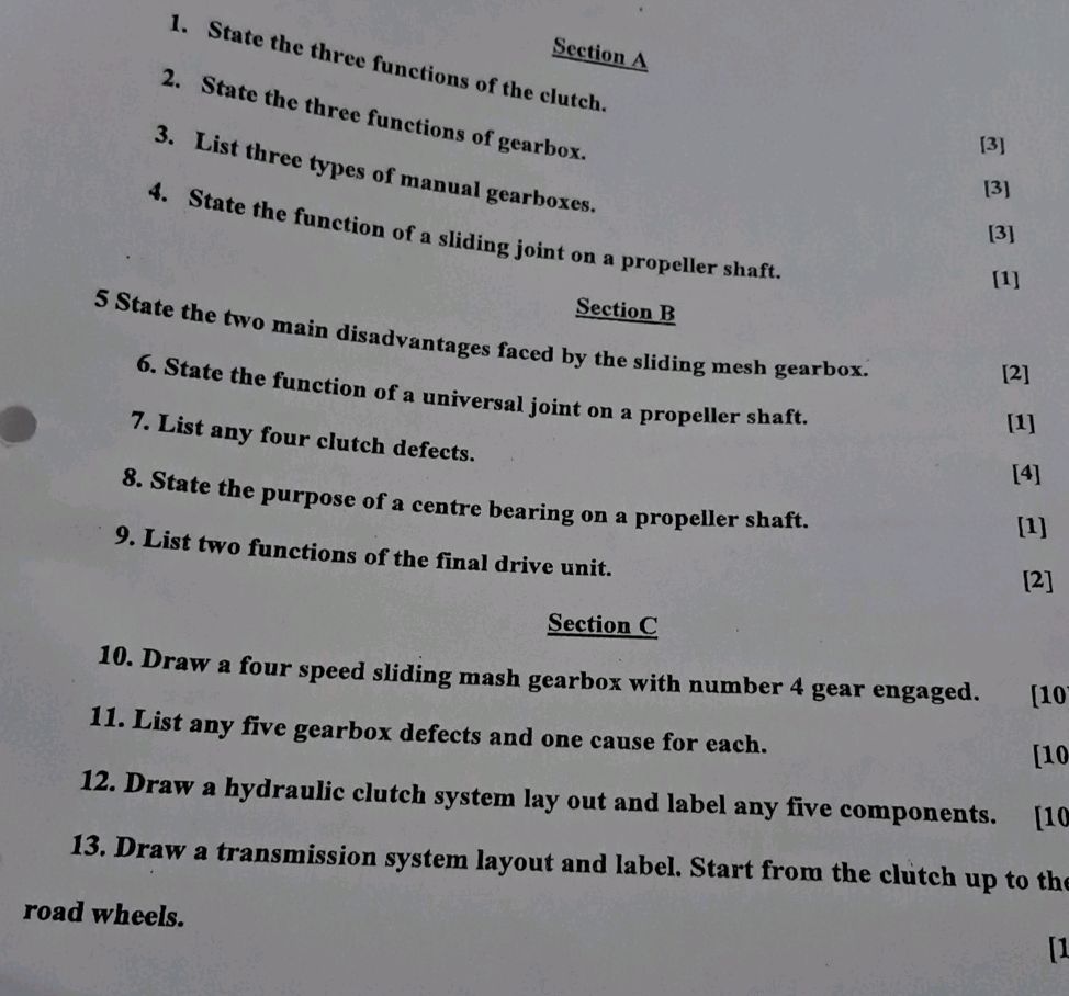 1. State the three functions of the clutch. | StudyX