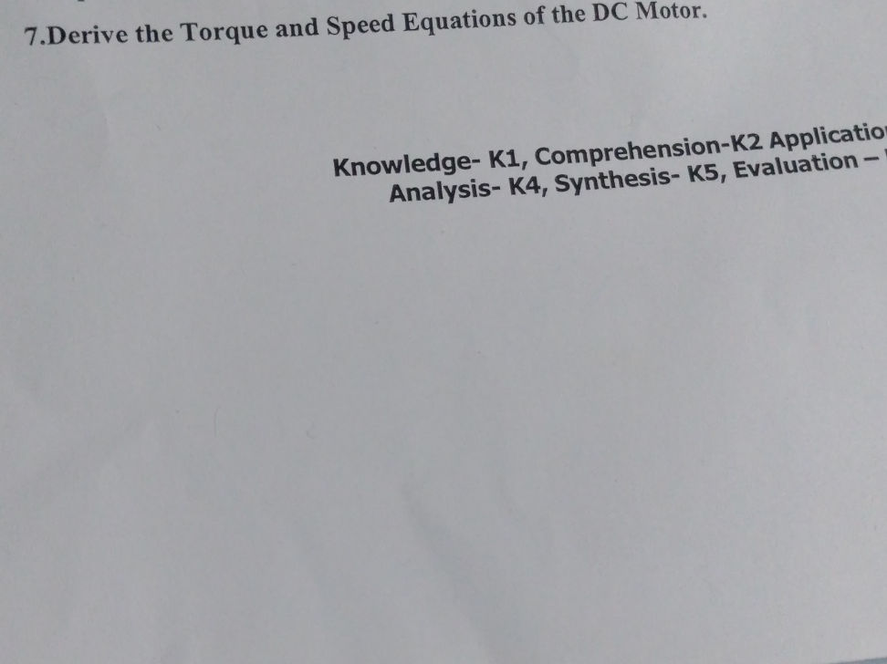 7. Derive the Torque and Speed Equations of | StudyX