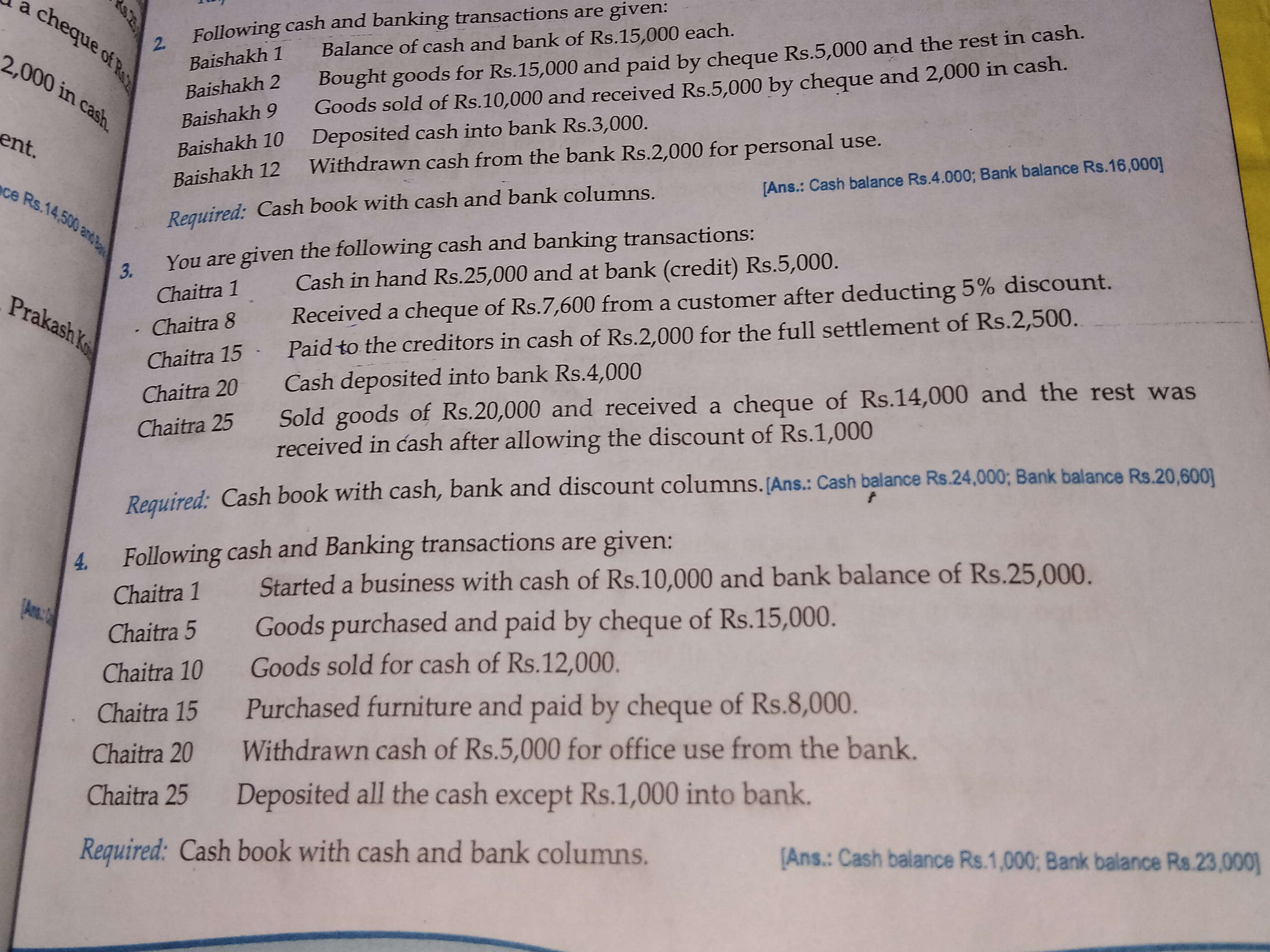 2. Following cash and banking transactions | StudyX
