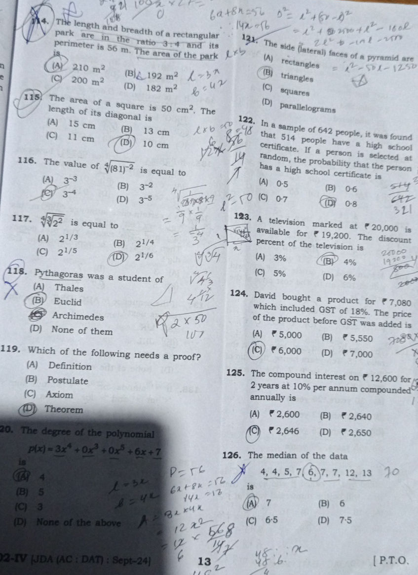 114. The length and breadth of a rectangular | StudyX
