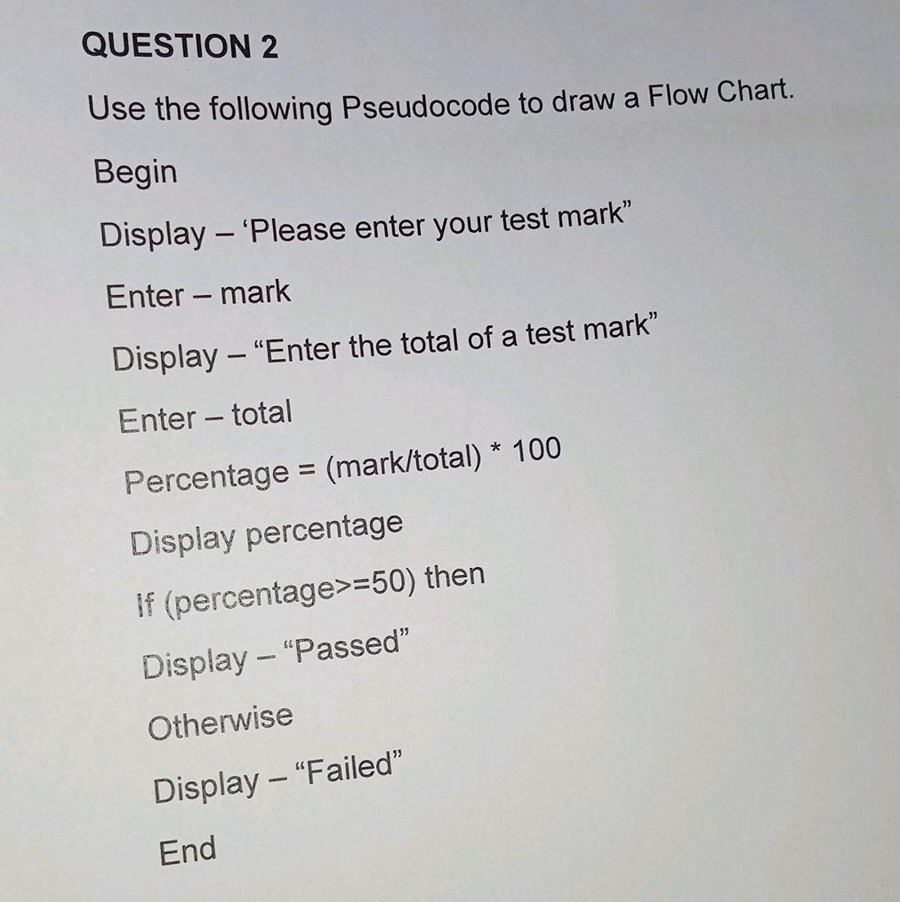 Use the following Pseudocode to draw a Flow | StudyX