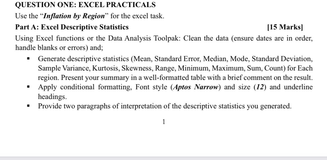 QUESTION ONE: EXCEL PRACTICALS Use the | StudyX
