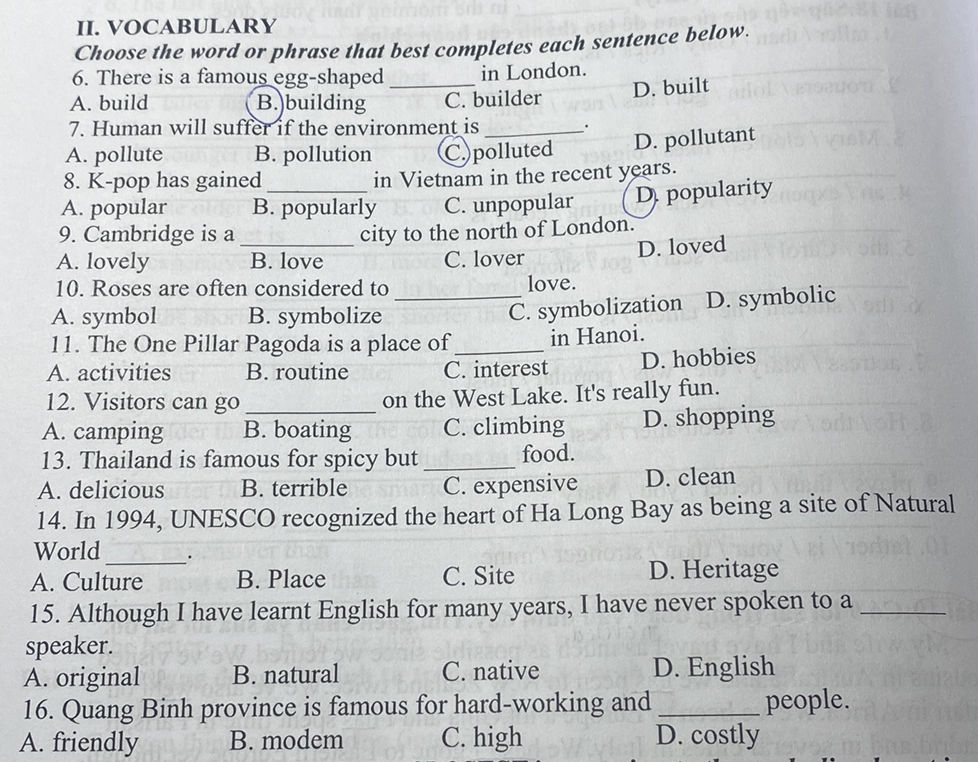 II. VOCABULARY Choose the word or phrase | StudyX