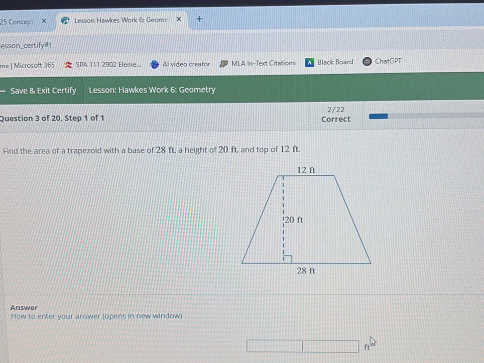 Find the area of a trapezoid with a base of | StudyX
