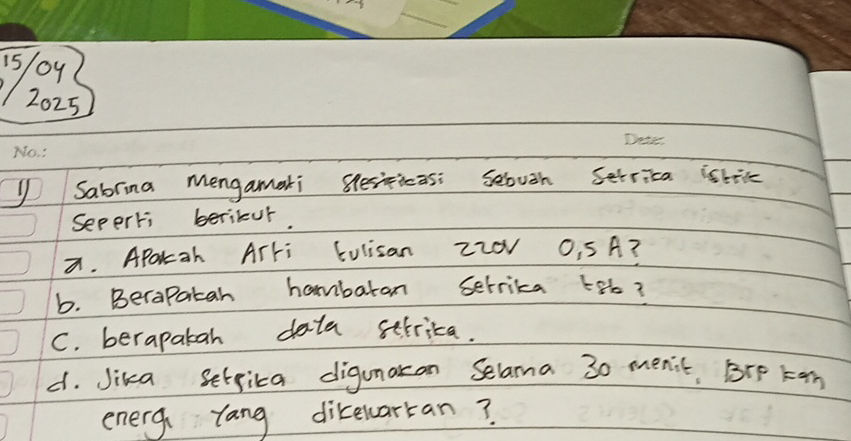 Sabrina mengamati spesifikasi sebuah setrika | StudyX