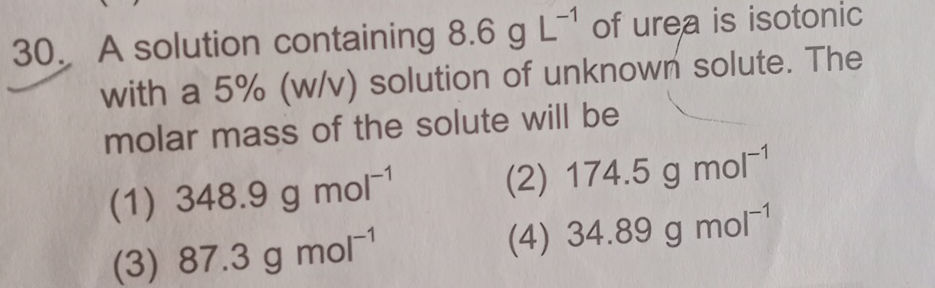 30. A solution containing 8.6 g L⁻¹ of urea | StudyX