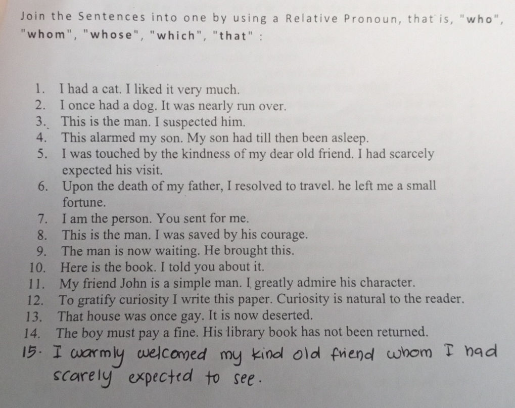 Join the Sentences into one by using a | StudyX