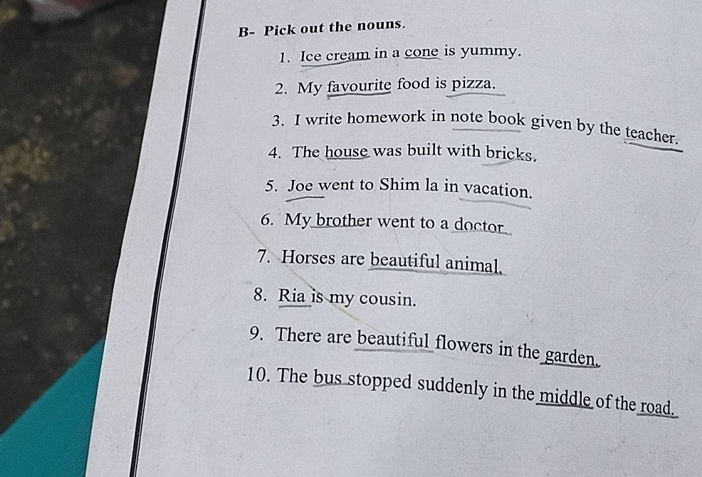 B- Pick out the nouns. 1. Ice cream in a | StudyX