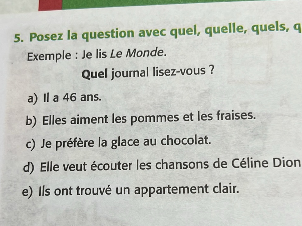 5. Posez la question avec quel, quelle, | StudyX