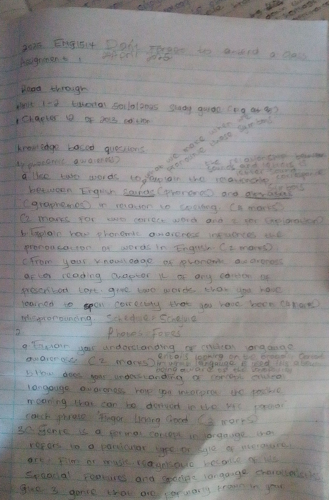 Knowledge based questions. a. Use two words | StudyX