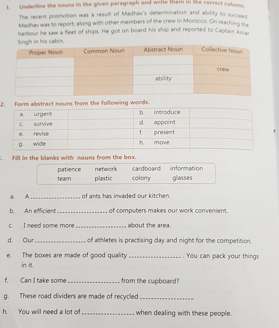 1. Underline the nouns in the given | StudyX
