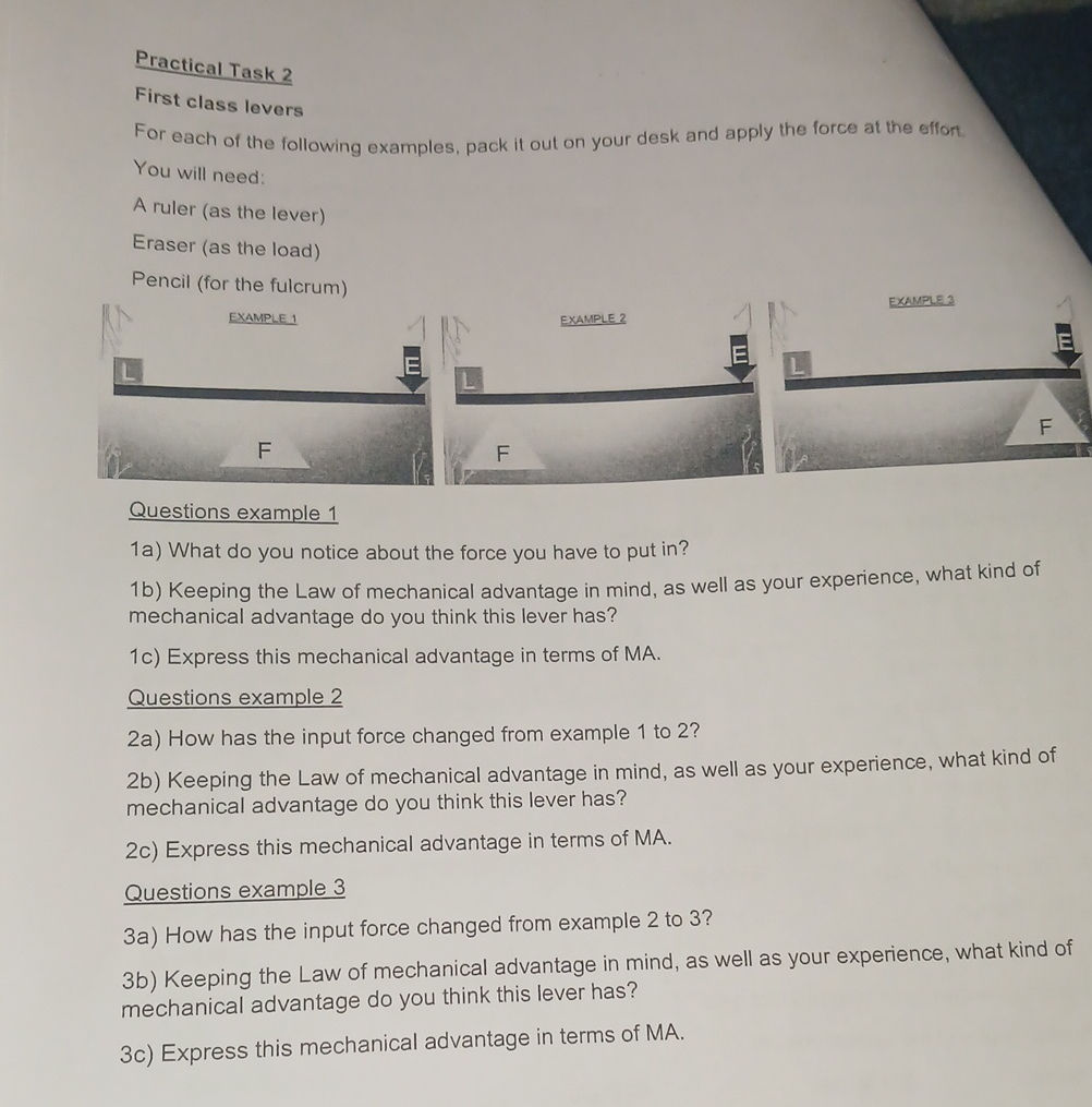 Practical Task 2 First class levers For each | StudyX