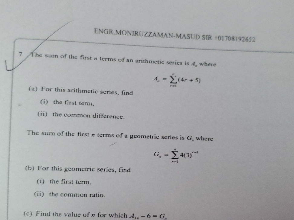 7 The sum of the first $n$ terms of an | StudyX