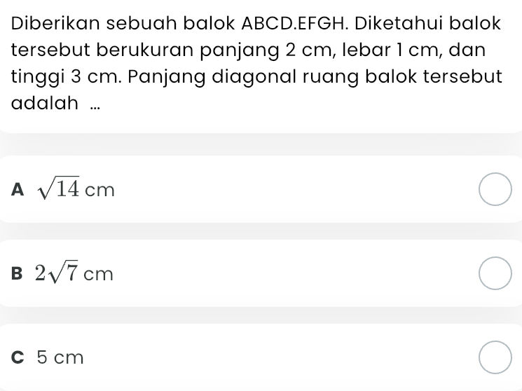 Diberikan sebuah balok ABCD.EFGH. Diketahui | StudyX